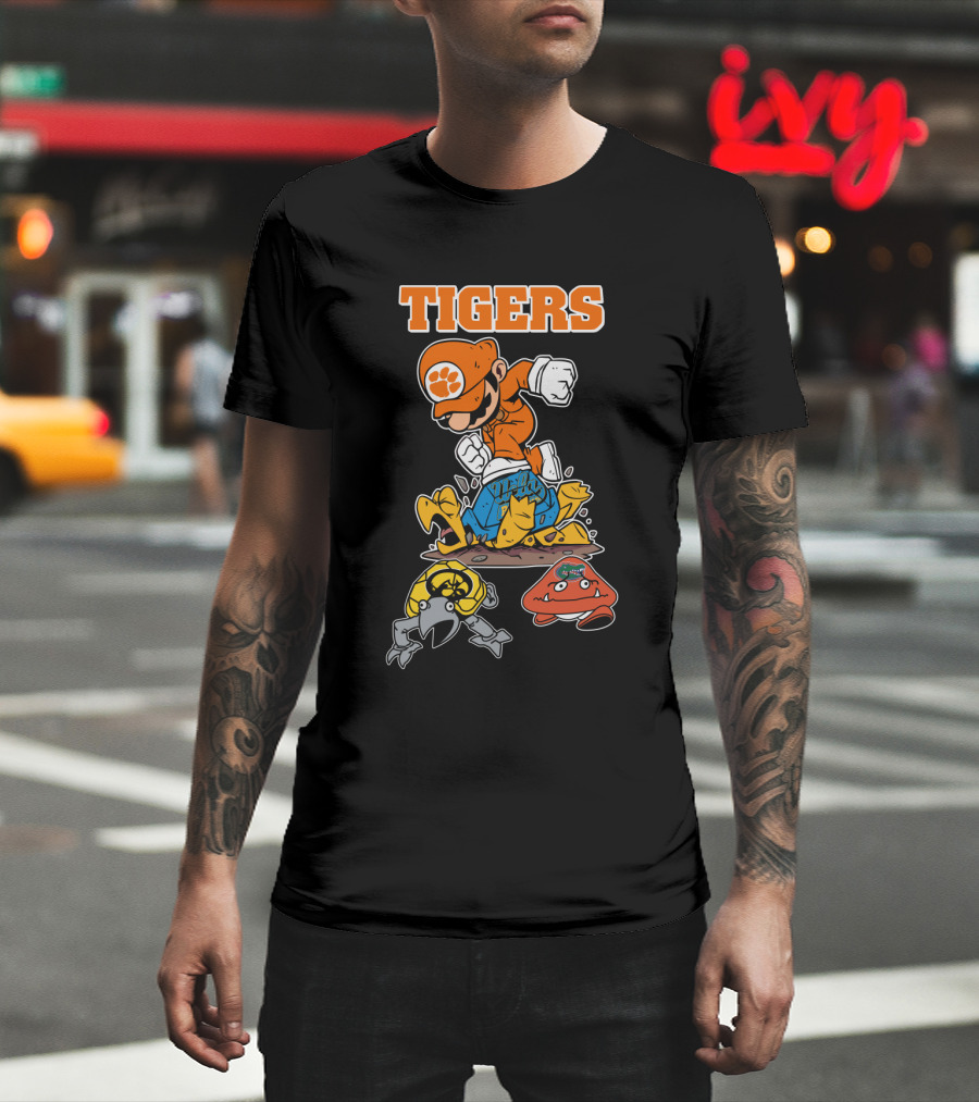 Tigers Clemson Parody Style Iconic Character Jumping Action T-Shirt