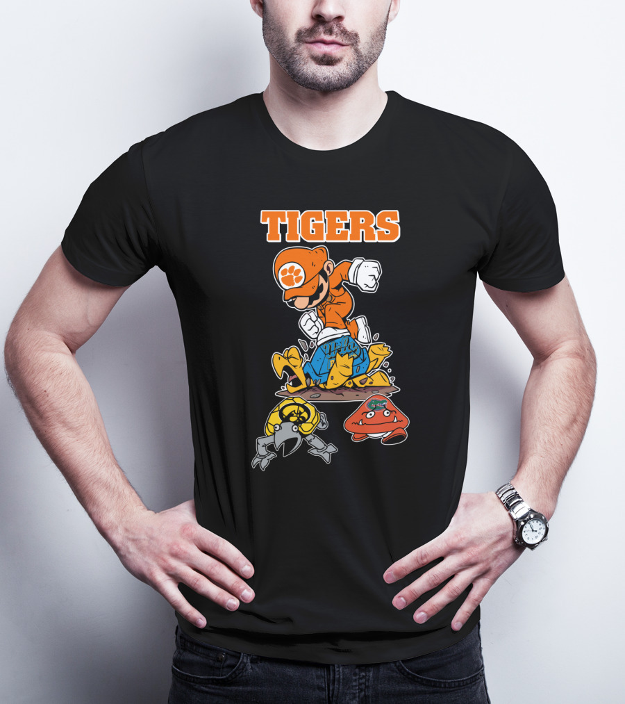 Tigers Clemson Parody Style Iconic Character Jumping Action T-Shirt