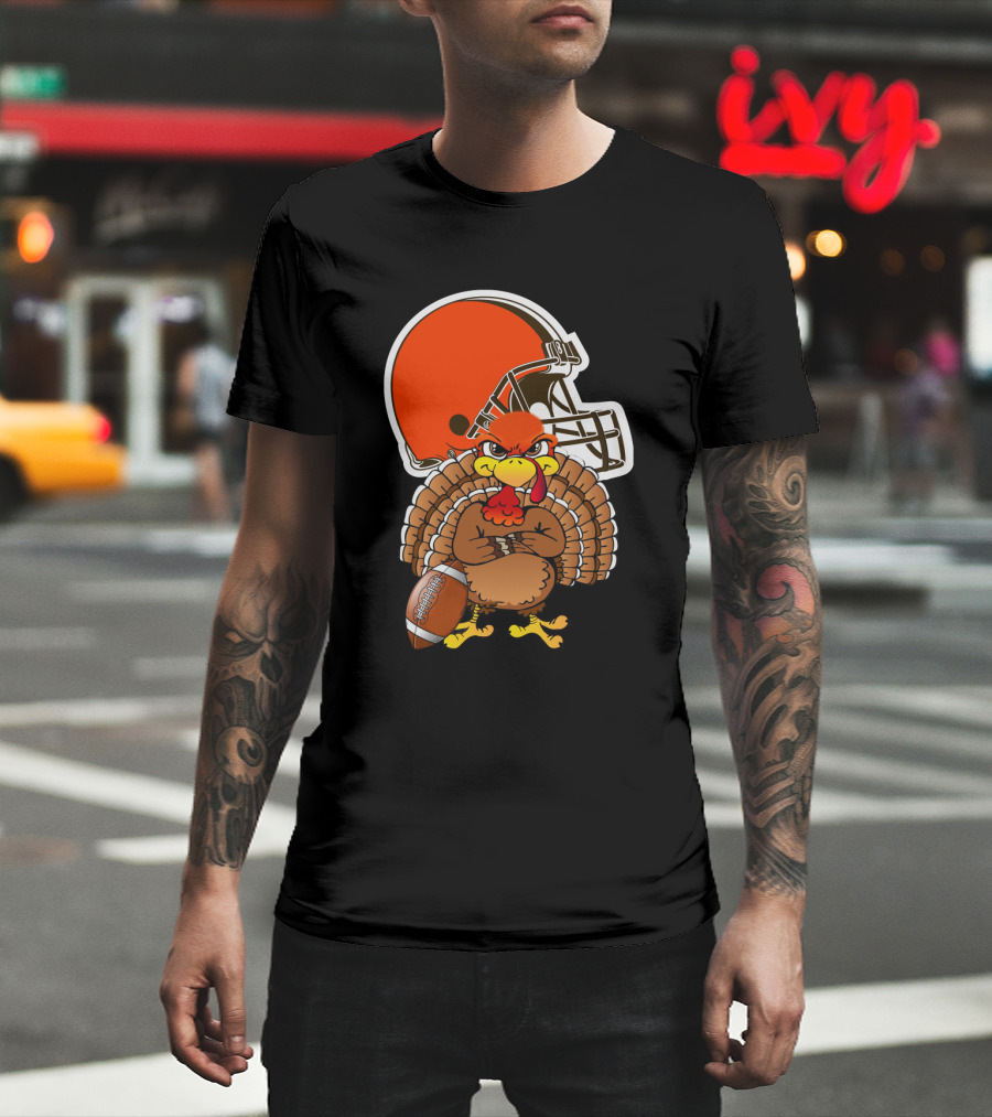 Cleveland Browns Angry Thanksgiving Turkey Football Helmet T-Shirt