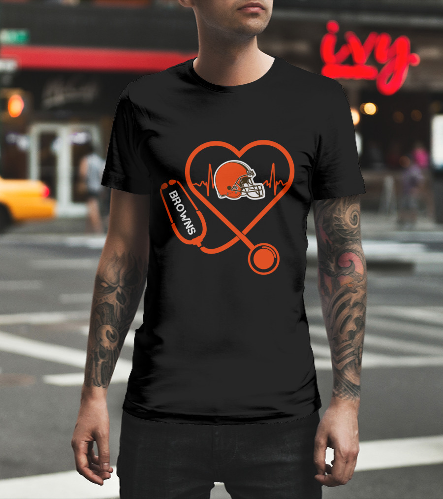 Cleveland Browns Heartbeat Stethoscope Football Helmet Passion T-Shirt