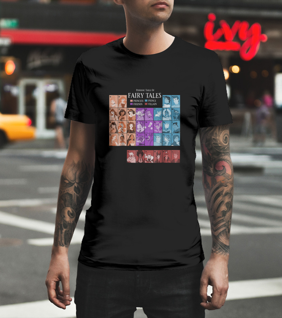 Periodic Table Of Fairy Tales Princess Prince Friends Villain Disney Films T-Shirt