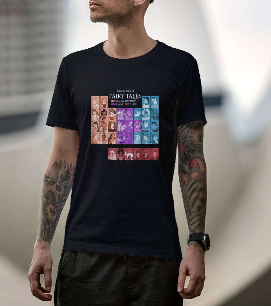 Periodic Table Of Fairy Tales Princess Prince Friends Villain Disney Films T-Shirt