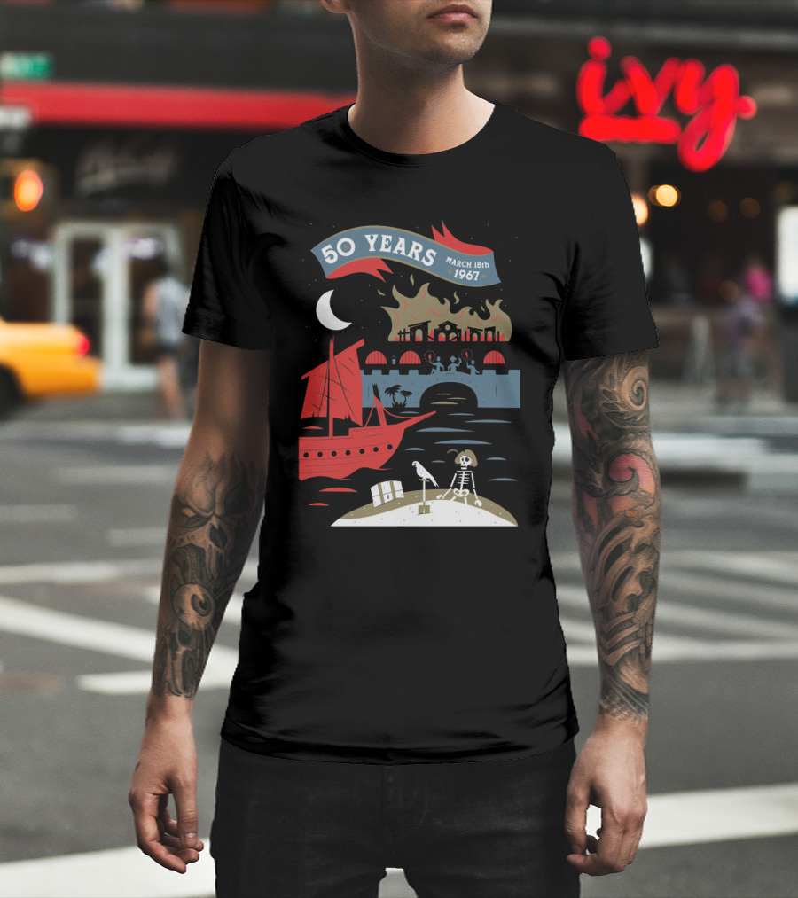 Years March 18Th 1967 Disney Films Adventure At Sea Skeleton Pirate Scene T-Shirt