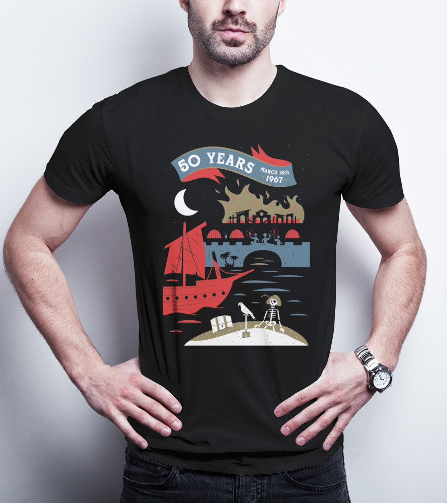 Years March 18Th 1967 Disney Films Adventure At Sea Skeleton Pirate Scene T-Shirt