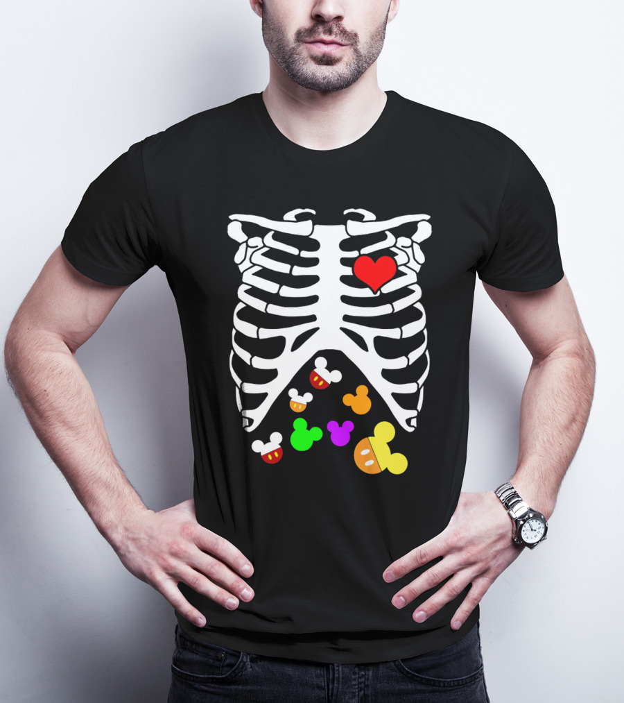 Rib Cage Heart And Colorful Mickey Heads Disney Films T-Shirt
