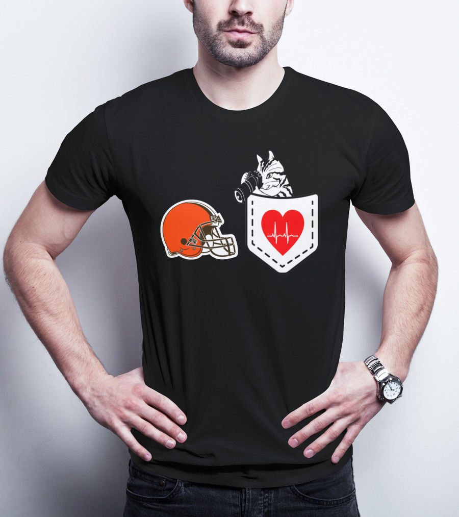 Cleveland Browns Helmet Zebra Heartbeat Pocket T-Shirt