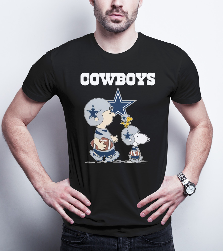 Cowboys Peanuts Characters With Dallas Star Logo Football Helmets T-Shirt