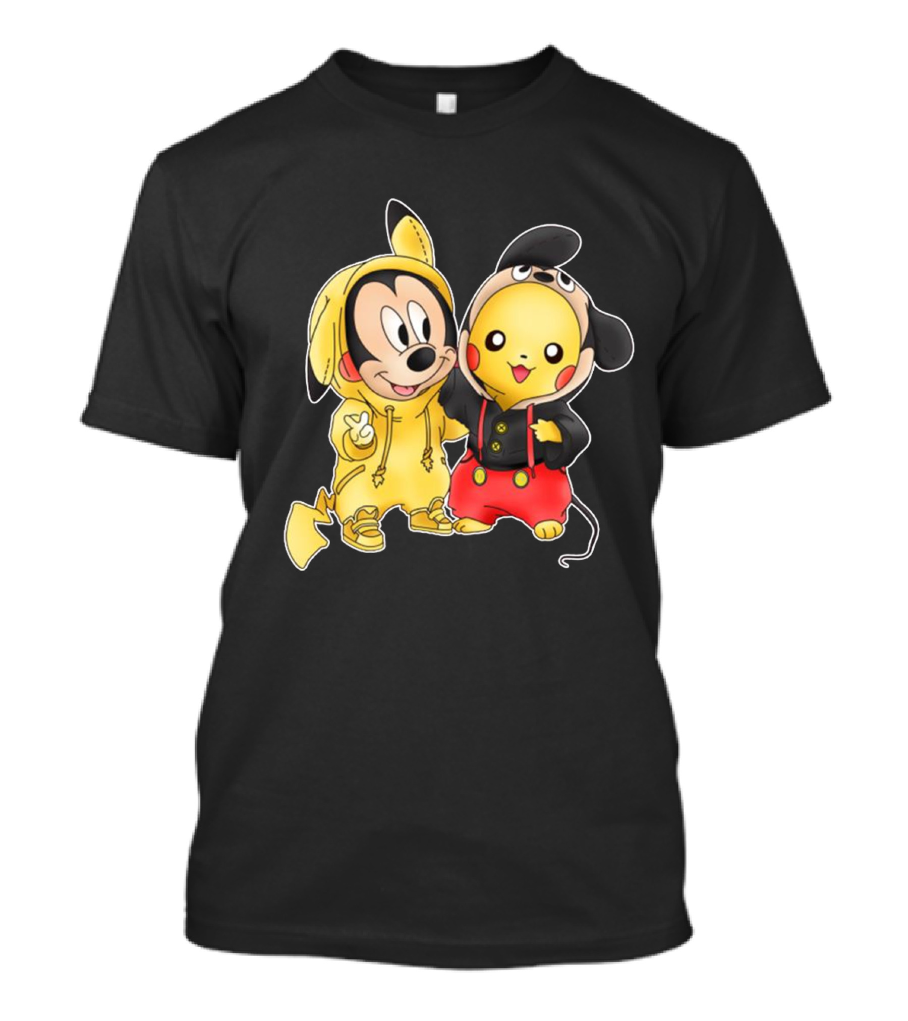 Mickey Pikachu Crossover Characters In Hoodie Costumes T-Shirt