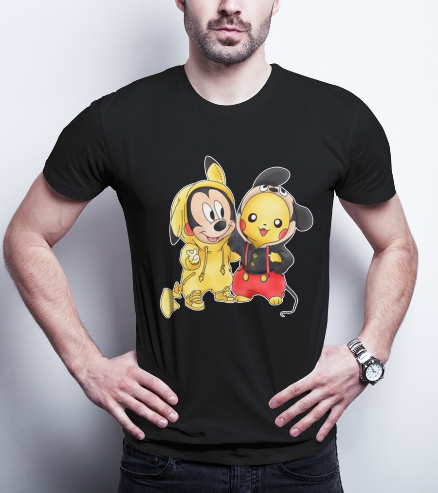 Mickey Pikachu Crossover Characters In Hoodie Costumes T-Shirt