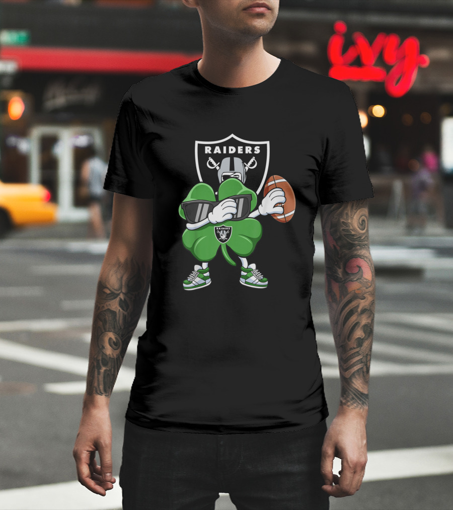 Raiders Shamrock Dabbing St. Patrick's Day Football Manter T-Shirt