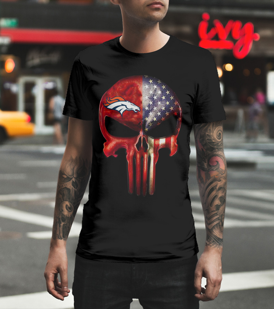 Denver Broncos USA Punisher Skull T-Shirt
