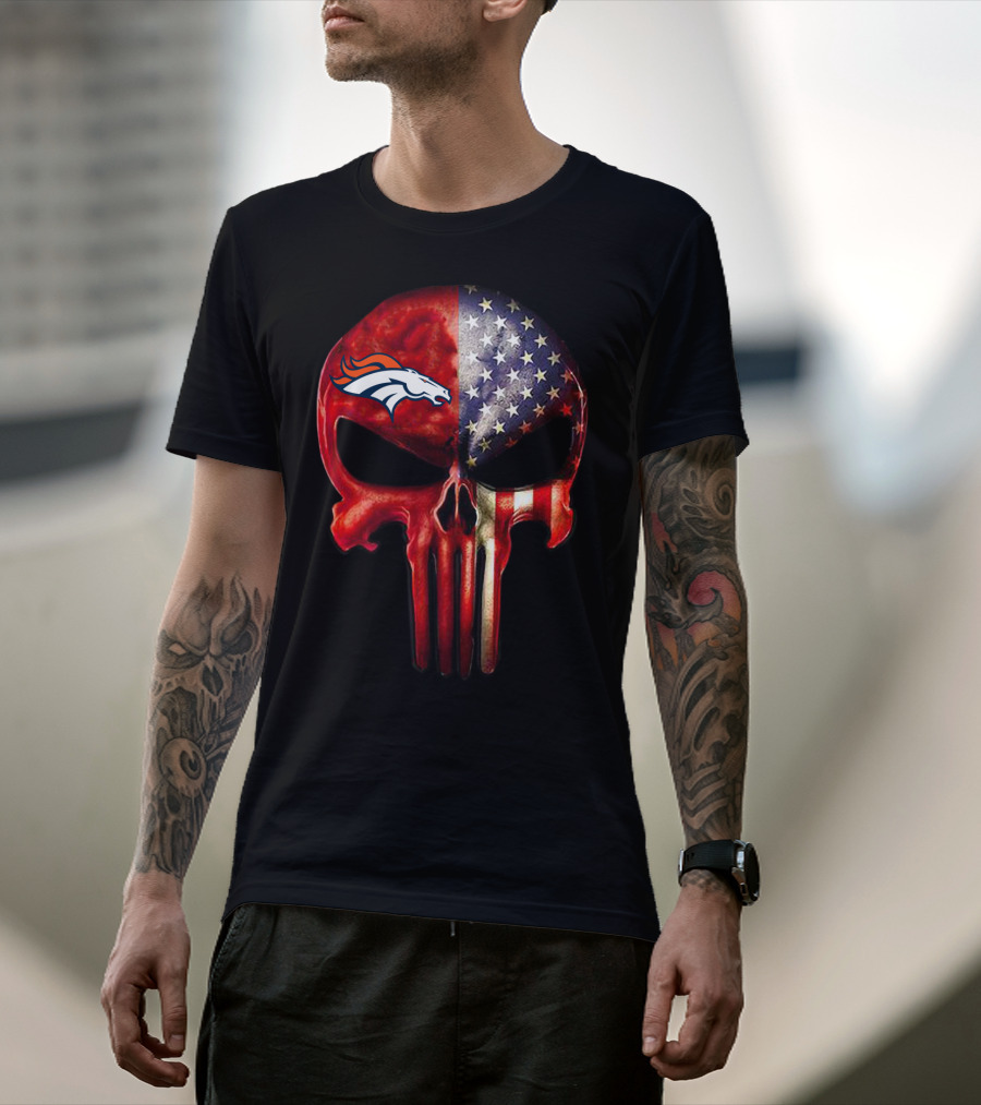 Denver Broncos USA Punisher Skull T-Shirt