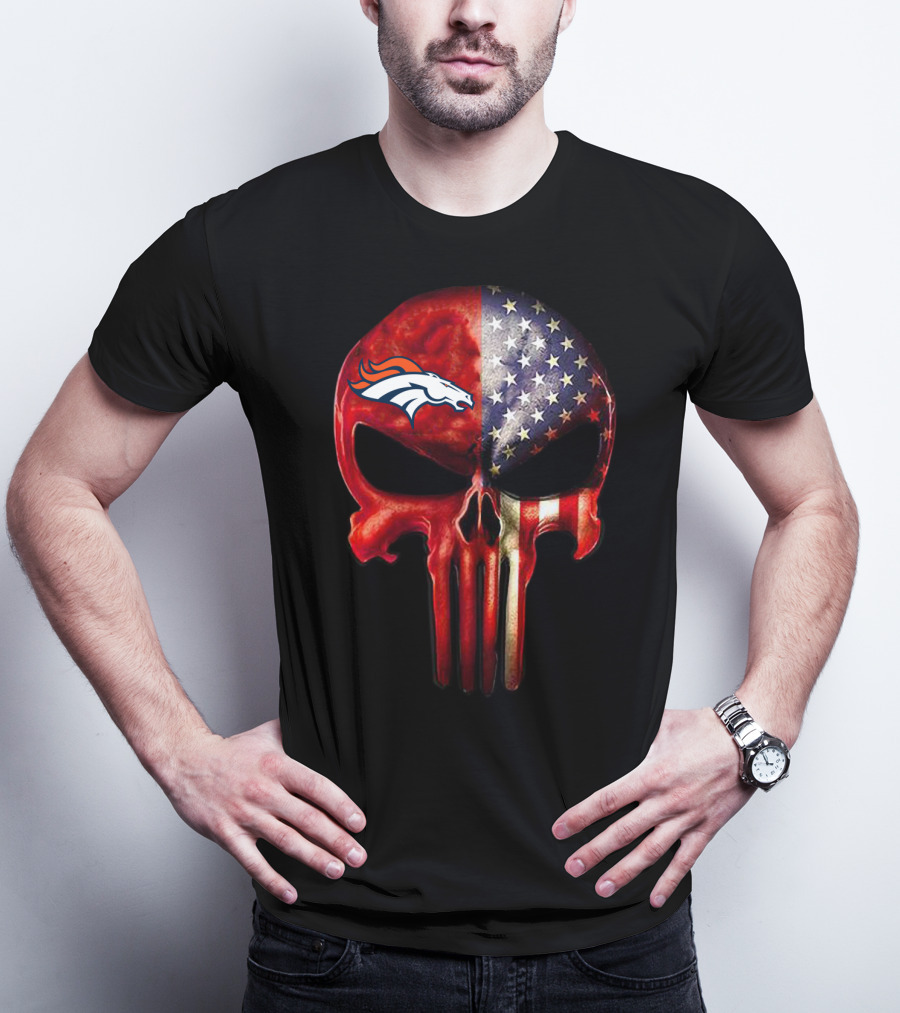 Denver Broncos USA Punisher Skull T-Shirt