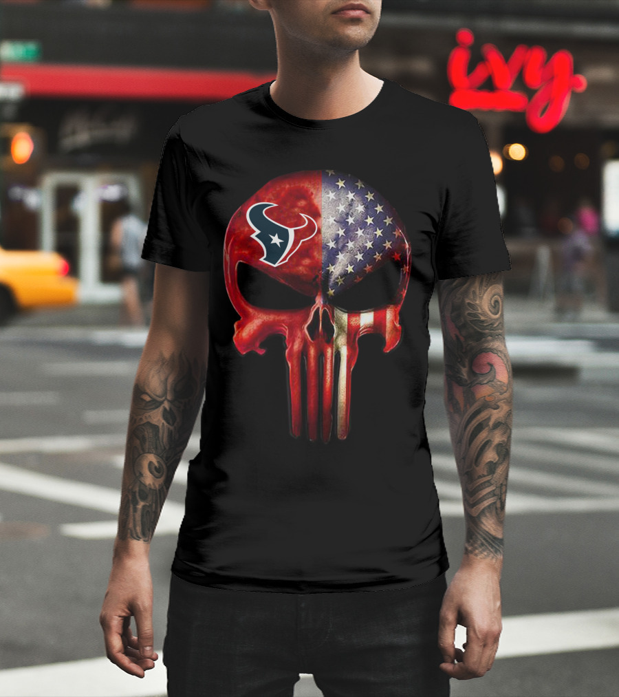 Houston Punisher Logo American Flag Texan Fan T-Shirt