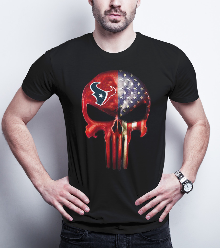 Houston Punisher Logo American Flag Texan Fan T-Shirt