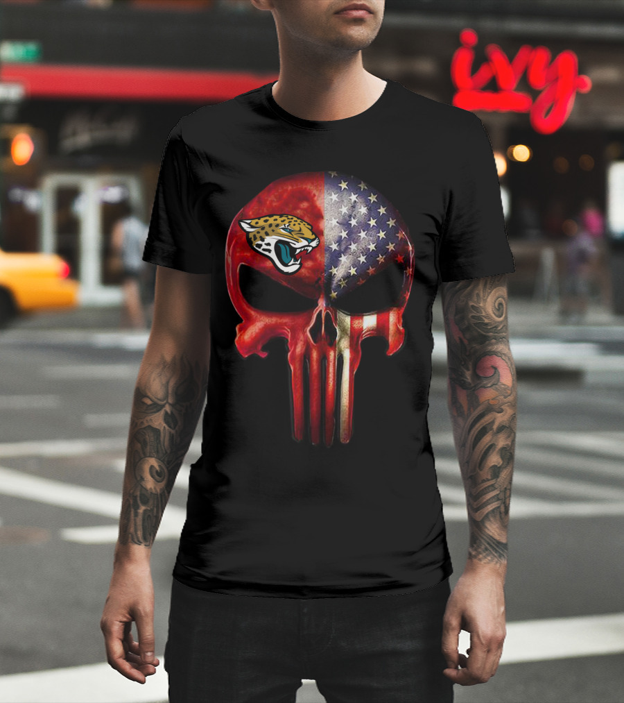 Jacksonville Jaguars American Flag Punisher Skull T-Shirt