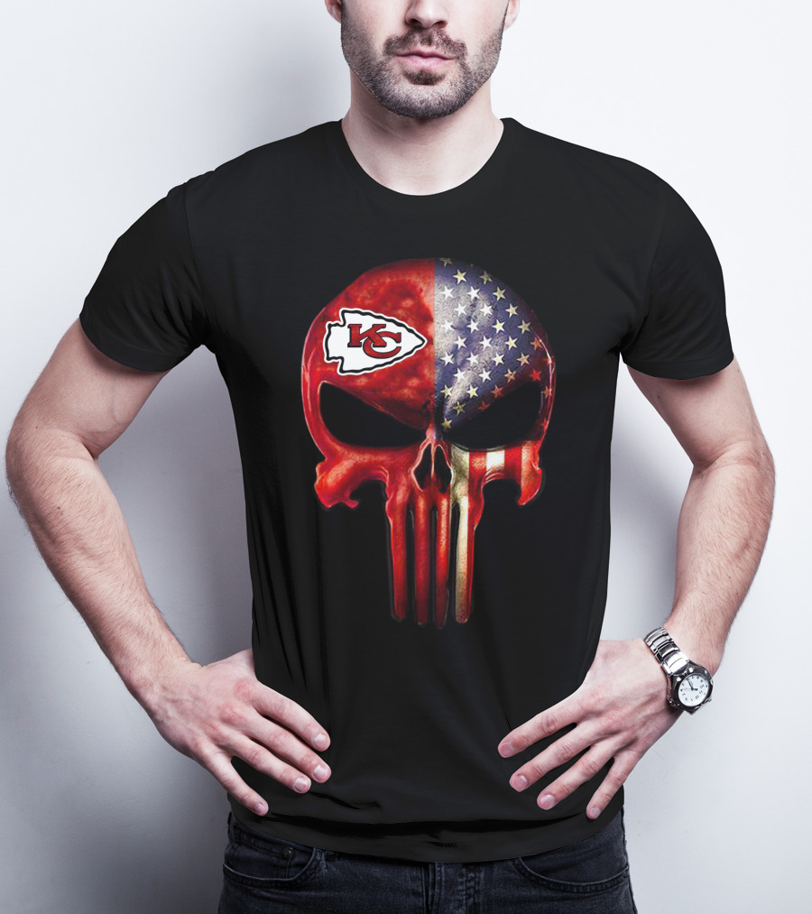 For True Kansas City Chiefs Fan Only American Flag Skull T-Shirt