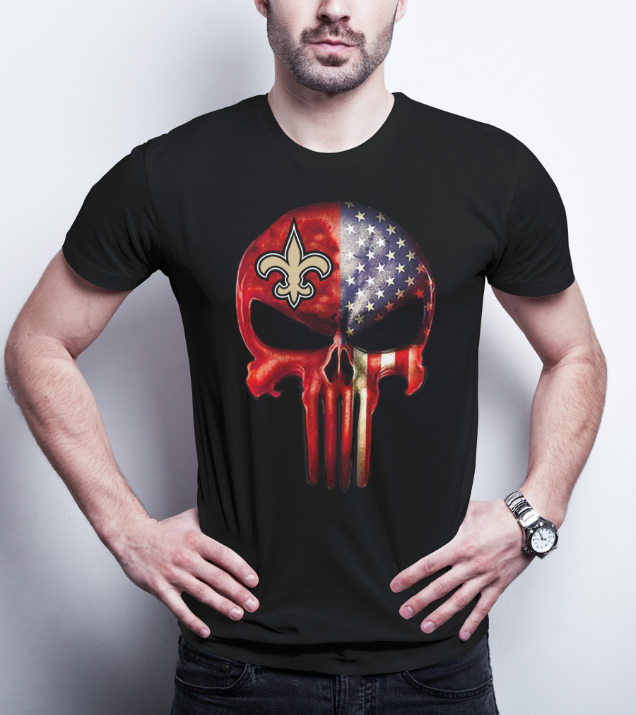 New Orleans Saints American Flag Punisher Skull T-Shirt