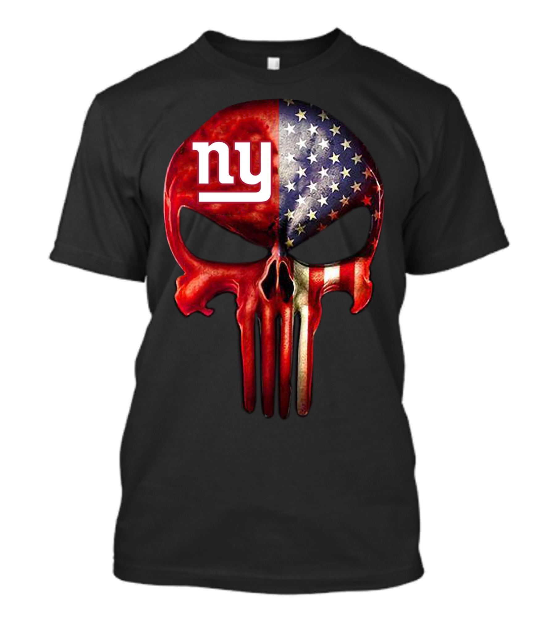 For True New York Fans Only American Flag Skull NY T-Shirt