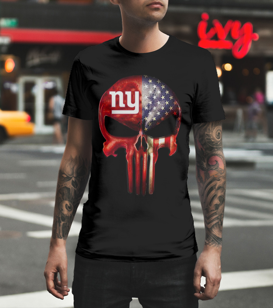 For True New York Fans Only American Flag Skull NY T-Shirt