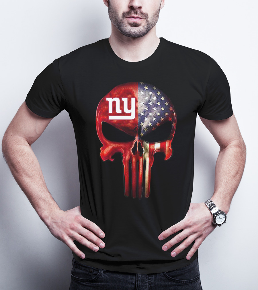 For True New York Fans Only American Flag Skull NY T-Shirt