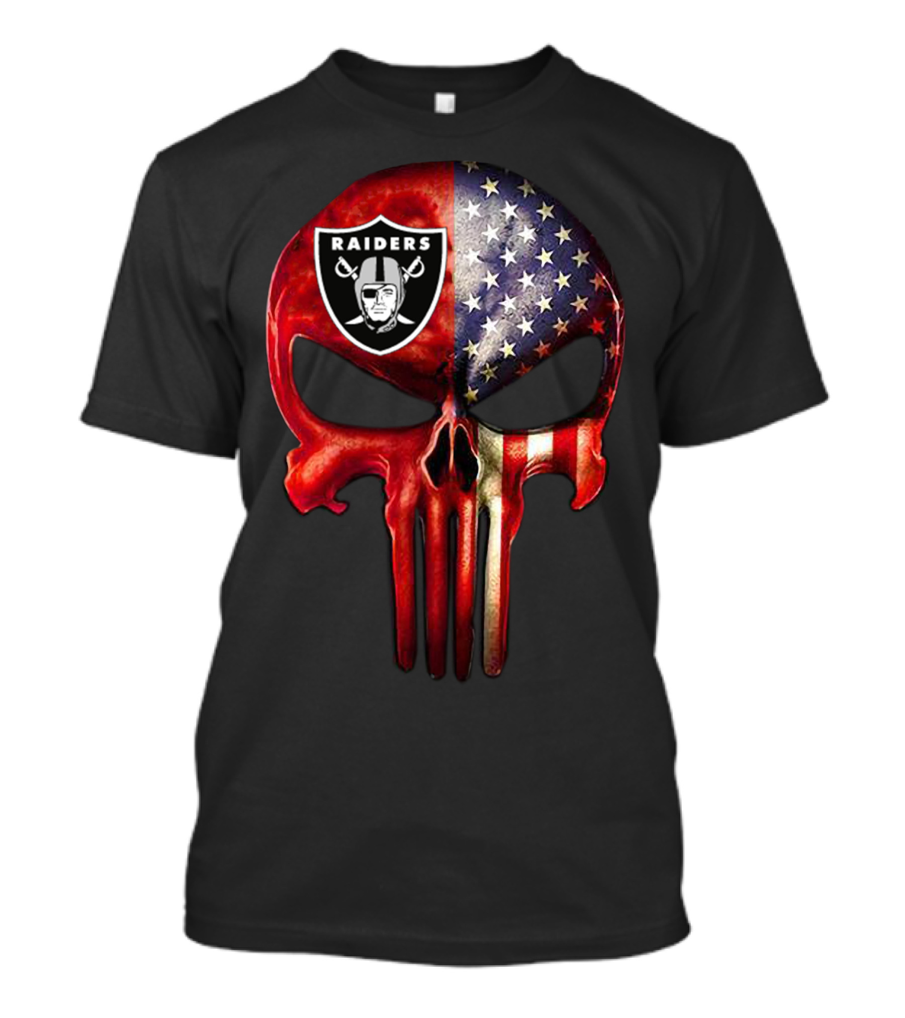 RAIDERS American Flag Skull For True OAKLAND Fan Only T-Shirt