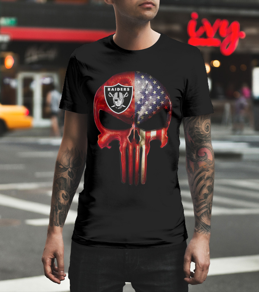 RAIDERS American Flag Skull For True OAKLAND Fan Only T-Shirt