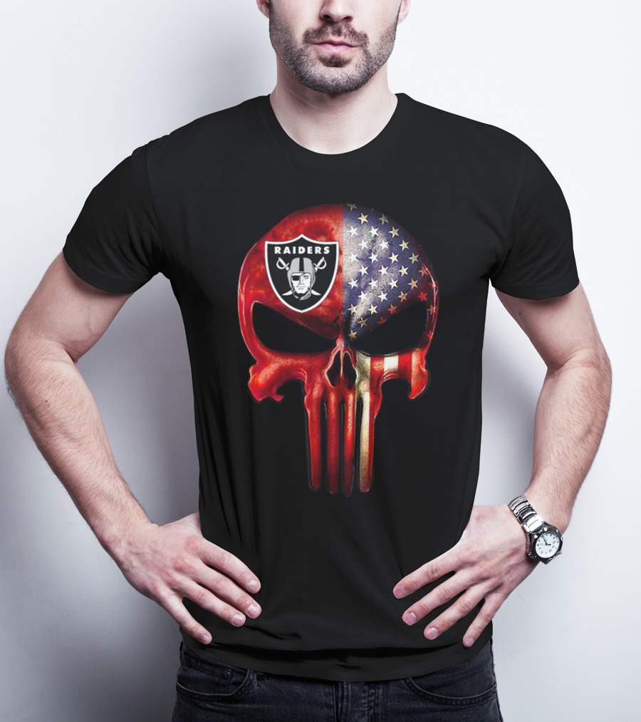 RAIDERS American Flag Skull For True OAKLAND Fan Only T-Shirt
