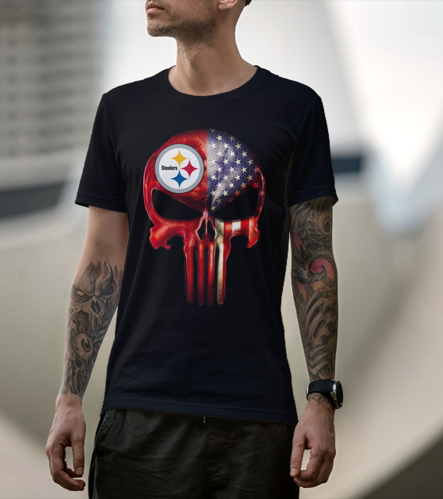 Steelers American Flag Skull For True Pittsburgh Fan Only T-Shirt
