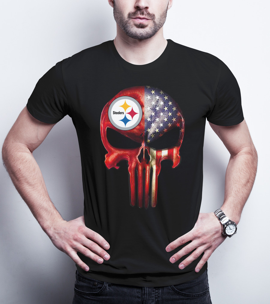 Steelers American Flag Skull For True Pittsburgh Fan Only T-Shirt