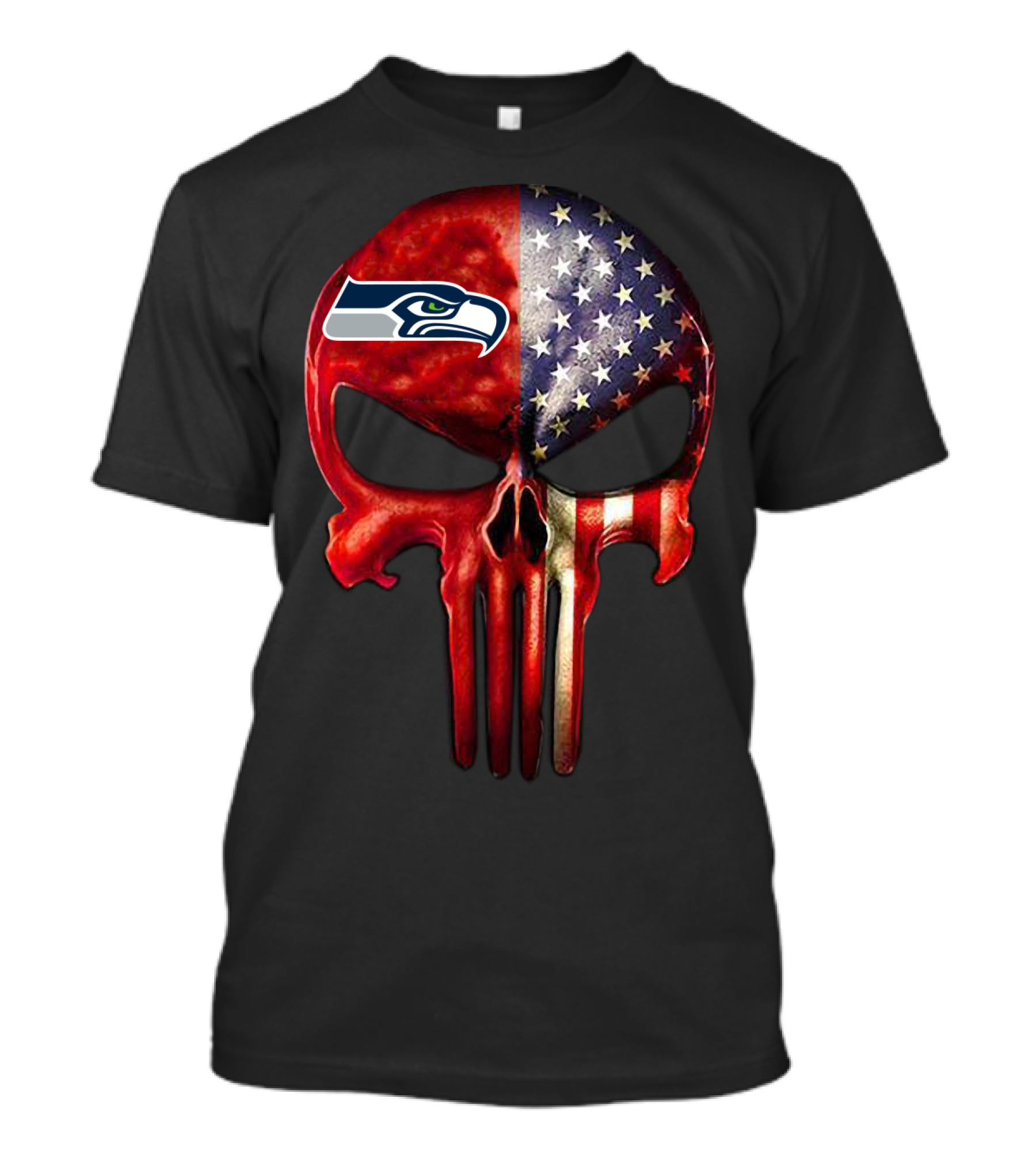 Seattle Seahawks American Flag Punisher Skull For True SEATTLE Fan Only T-Shirt