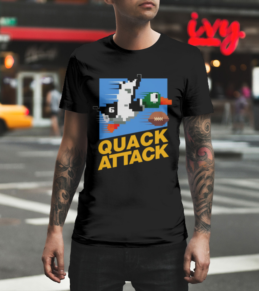 Quack Attack Pixel Duck Football Retro Gaming T-Shirt