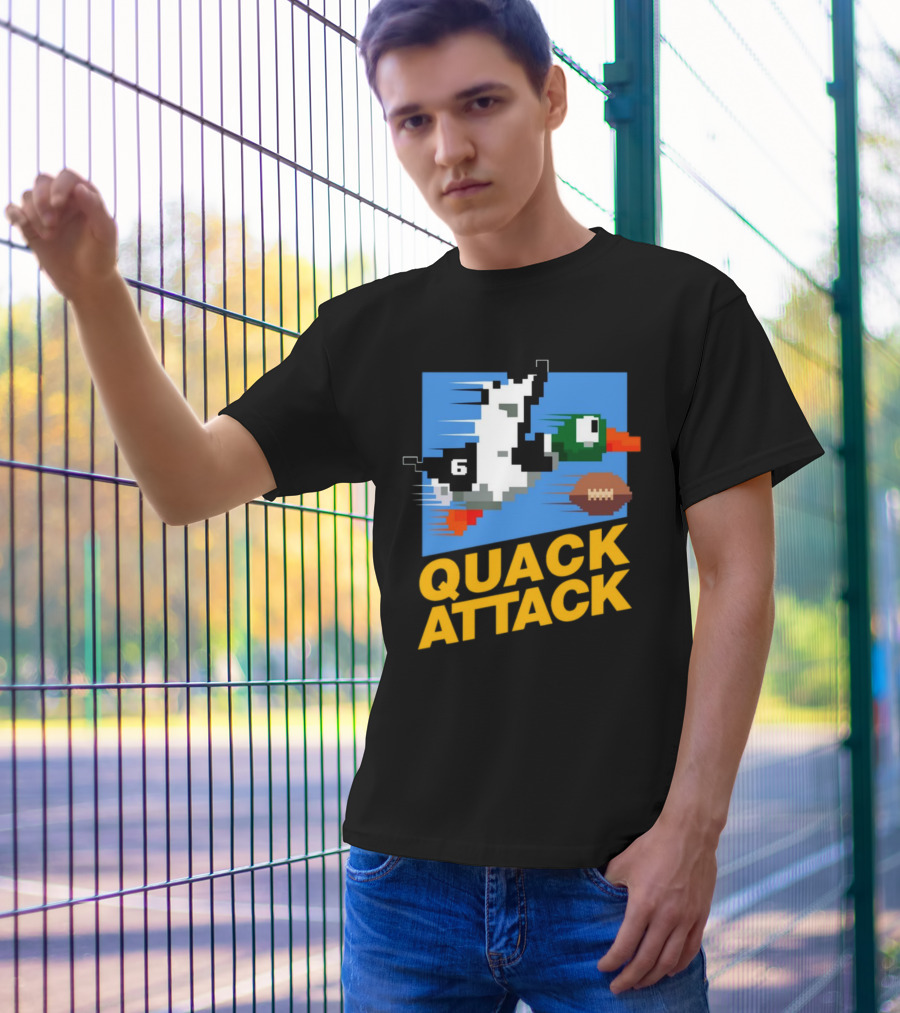 Quack Attack Pixel Duck Football Retro Gaming T-Shirt