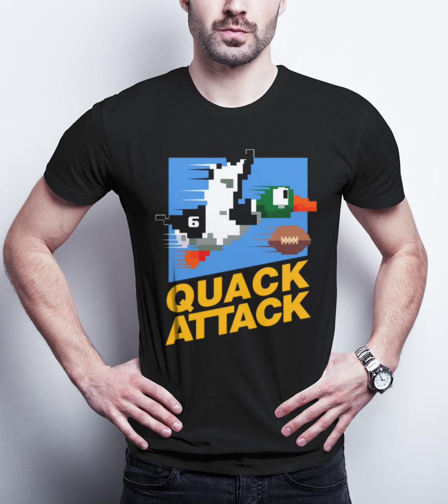 Quack Attack Pixel Duck Football Retro Gaming T-Shirt