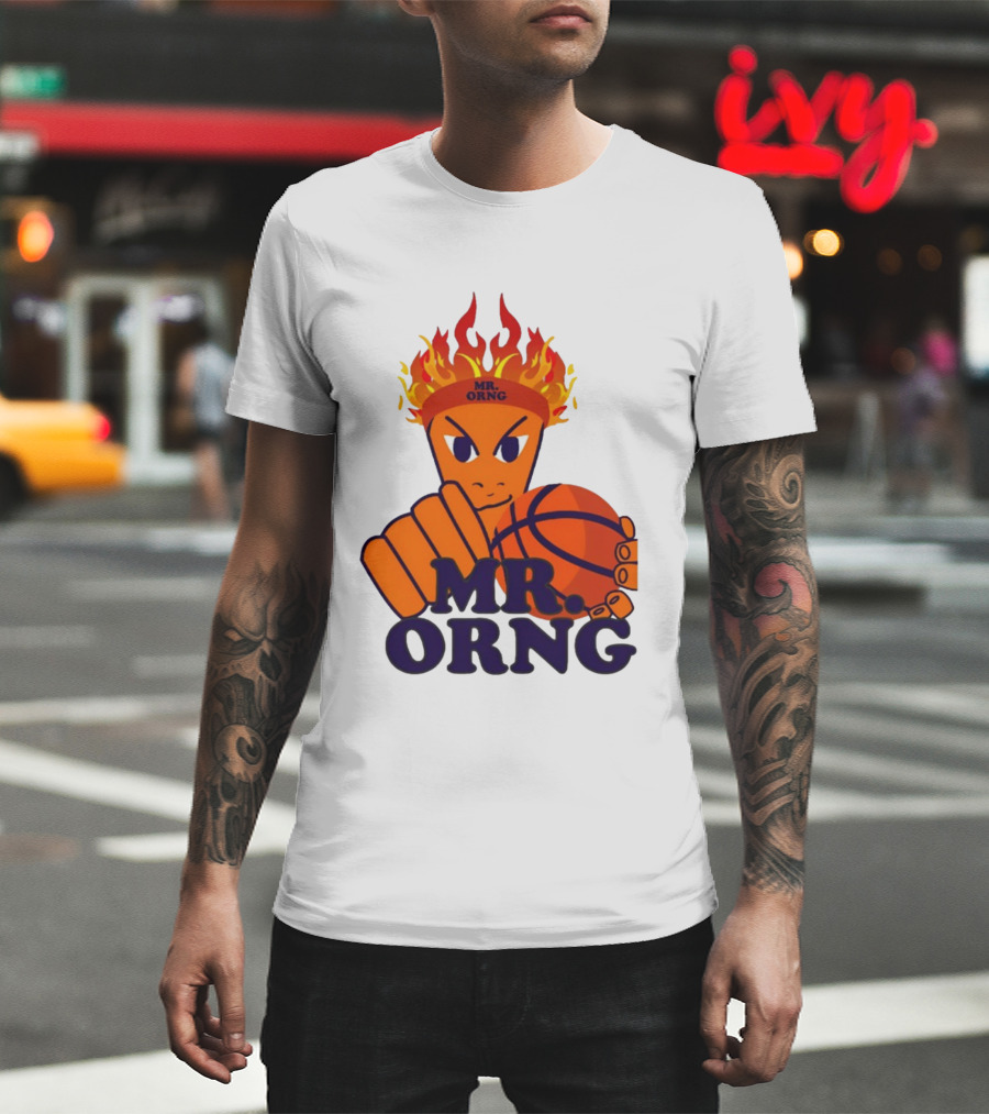 MR ORNG Basketball Flame Fist Character T-Shirt