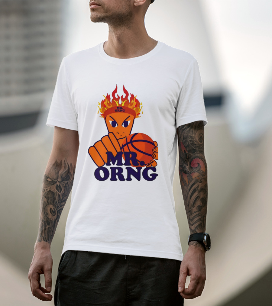 MR ORNG Basketball Flame Fist Character T-Shirt