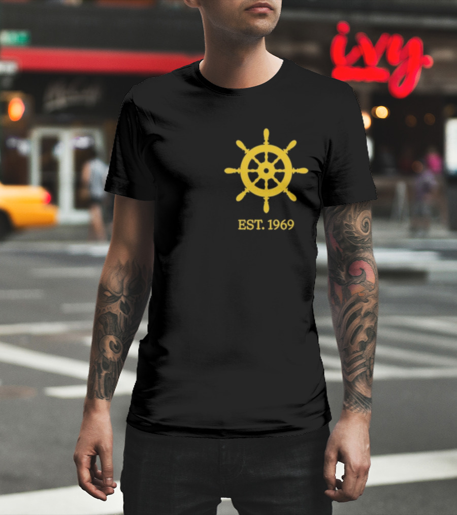 Benitez Sailing Est. 1969 Yellow Ship Wheel Emblem T-Shirt