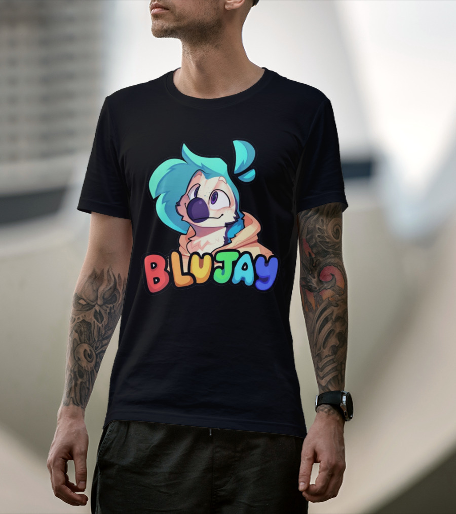 BLUJAY Blue-Haired Cartoon Character T-Shirt