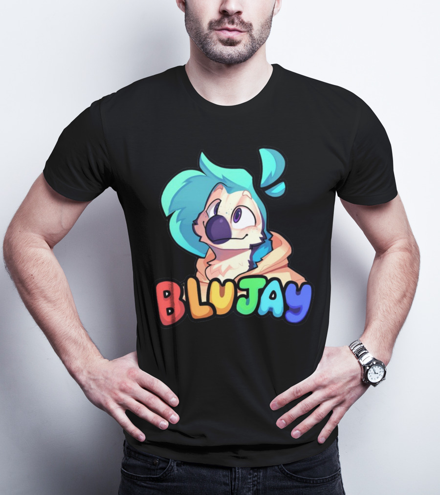 BLUJAY Blue-Haired Cartoon Character T-Shirt