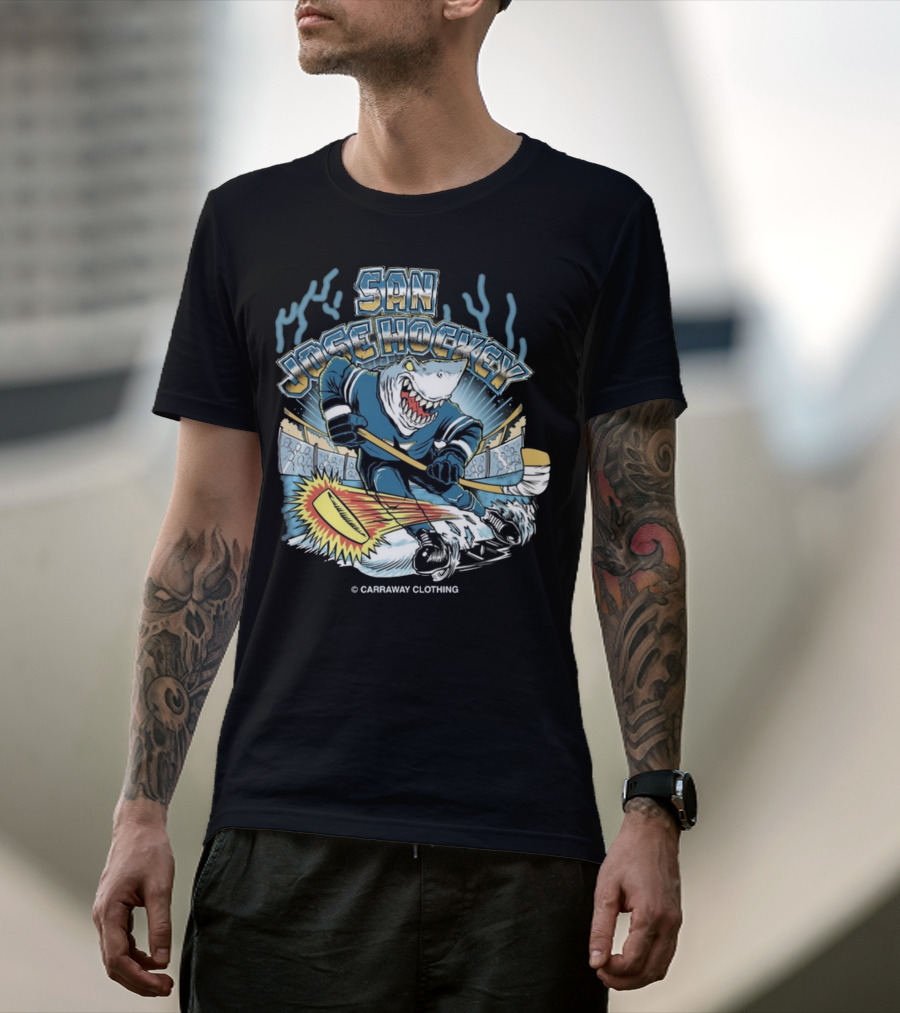 SAN JOSE HOCKEY SHARK ICE ACTION CARAWAY CLOTHING T-Shirt