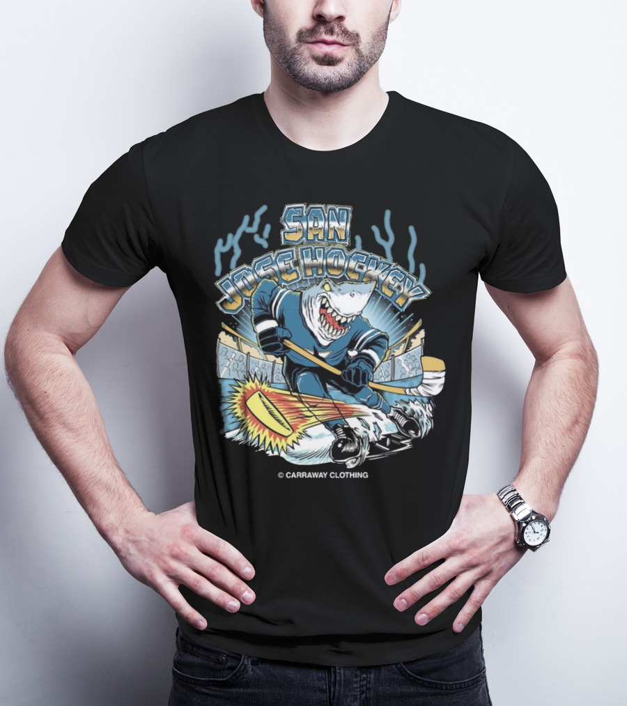 SAN JOSE HOCKEY SHARK ICE ACTION CARAWAY CLOTHING T-Shirt