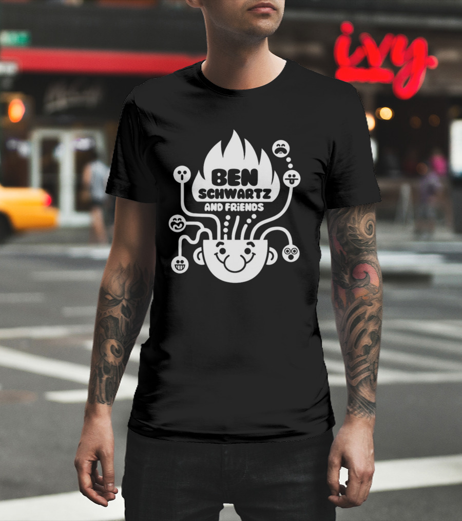 Ben Schwartz And Friends Smiling Faces Fire Head With Graphical Emotions T-Shirt