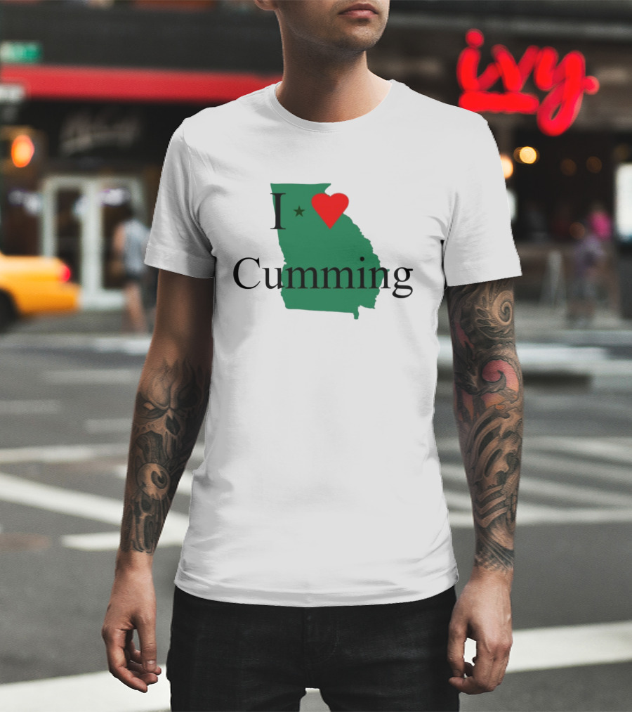 I Love Cumming Georgia Map With Heart And Star T-Shirt