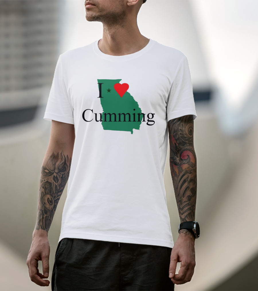 I Love Cumming Georgia Map With Heart And Star T-Shirt