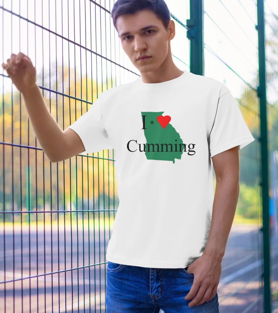 I Love Cumming Georgia Map With Heart And Star T-Shirt
