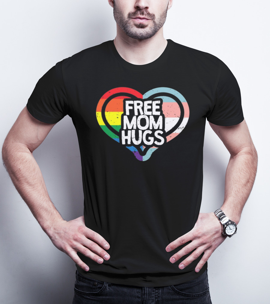 Free Mom Hugs Rainbow Heart Pride Vintage T-Shirt