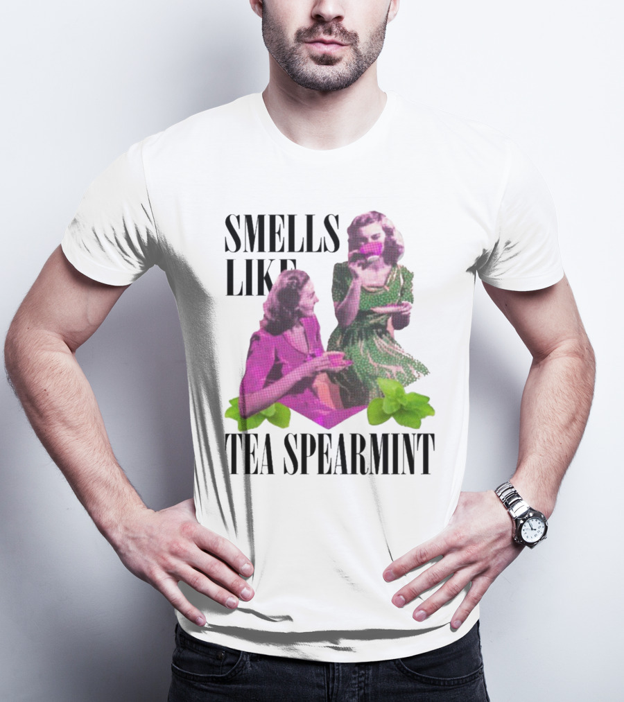 Smells Like Tea Spearmint Retro Women Green Pink Cups T-Shirt
