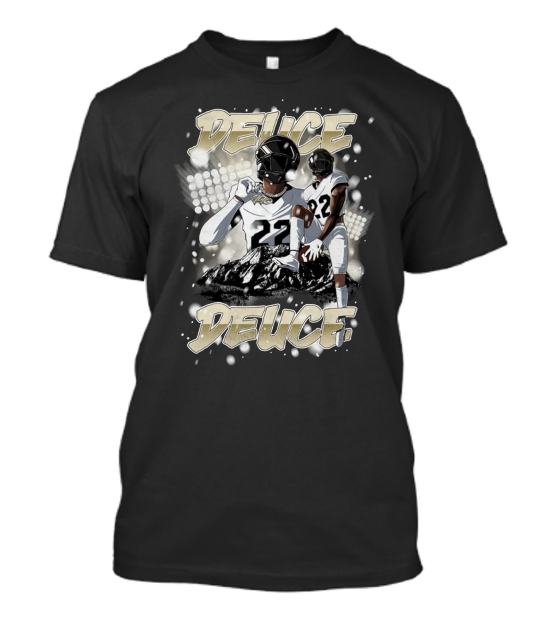 Deuce Deuce 22 Football Player Graphic With Numbered Jersey And Helmet T-Shirt