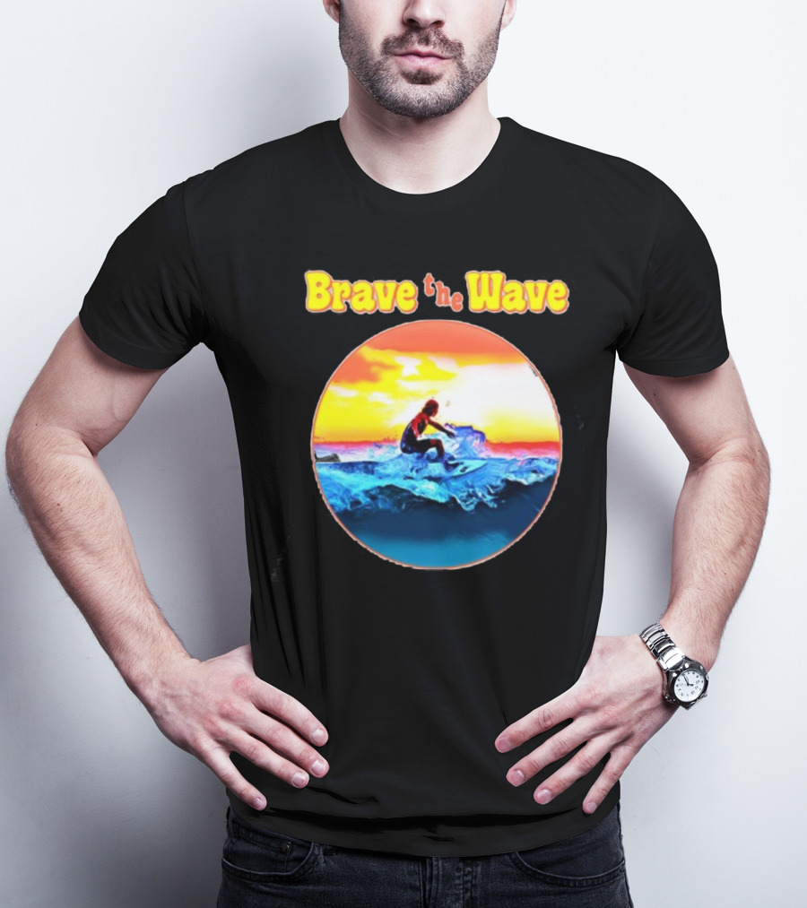 Brave The Wave Surfer At Sunset T-Shirt
