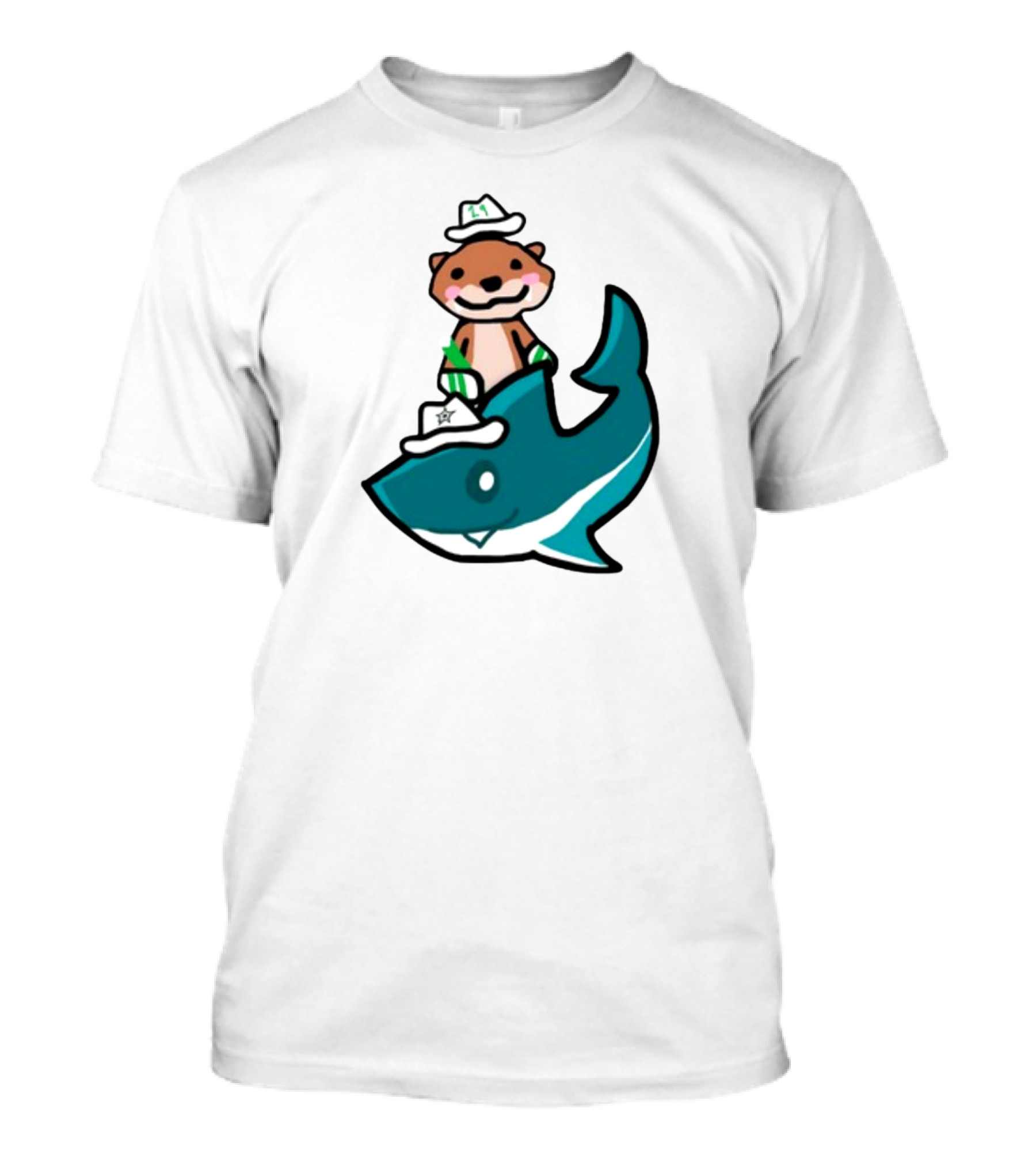 Jake Otter Shark Captain Otter Riding Shark T-Shirt